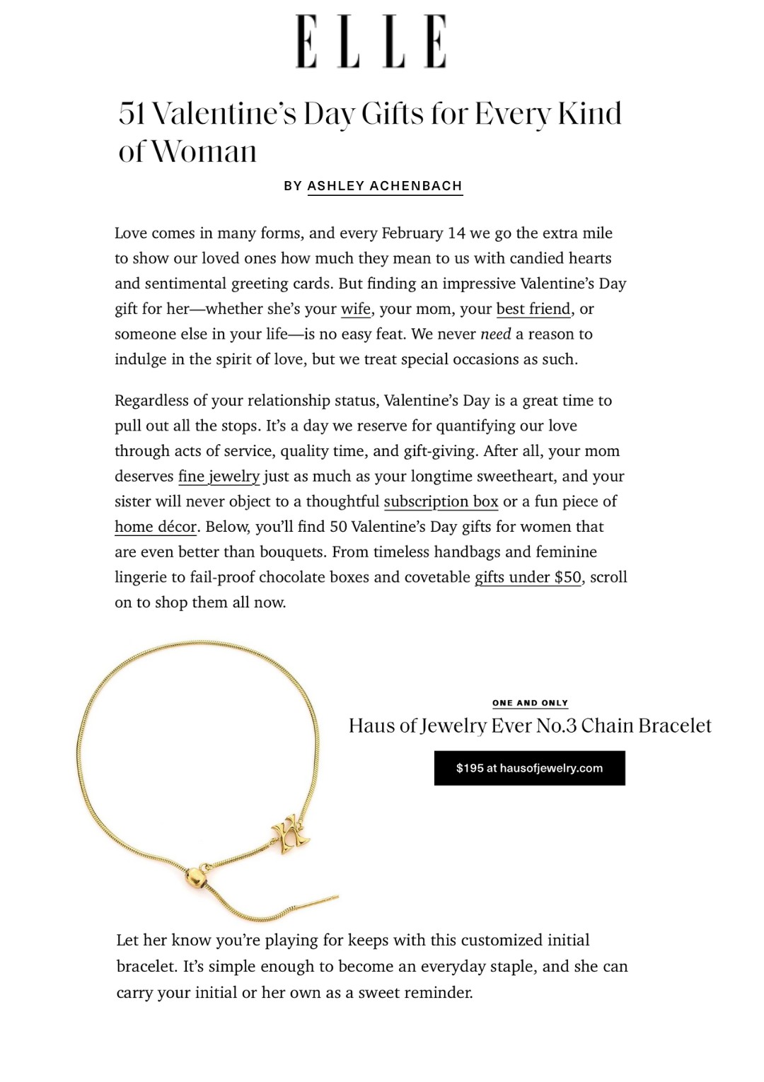 ELLE | 51 Valentine’s Day Gifts for Every Kind of Woman | Haus of Jewelry